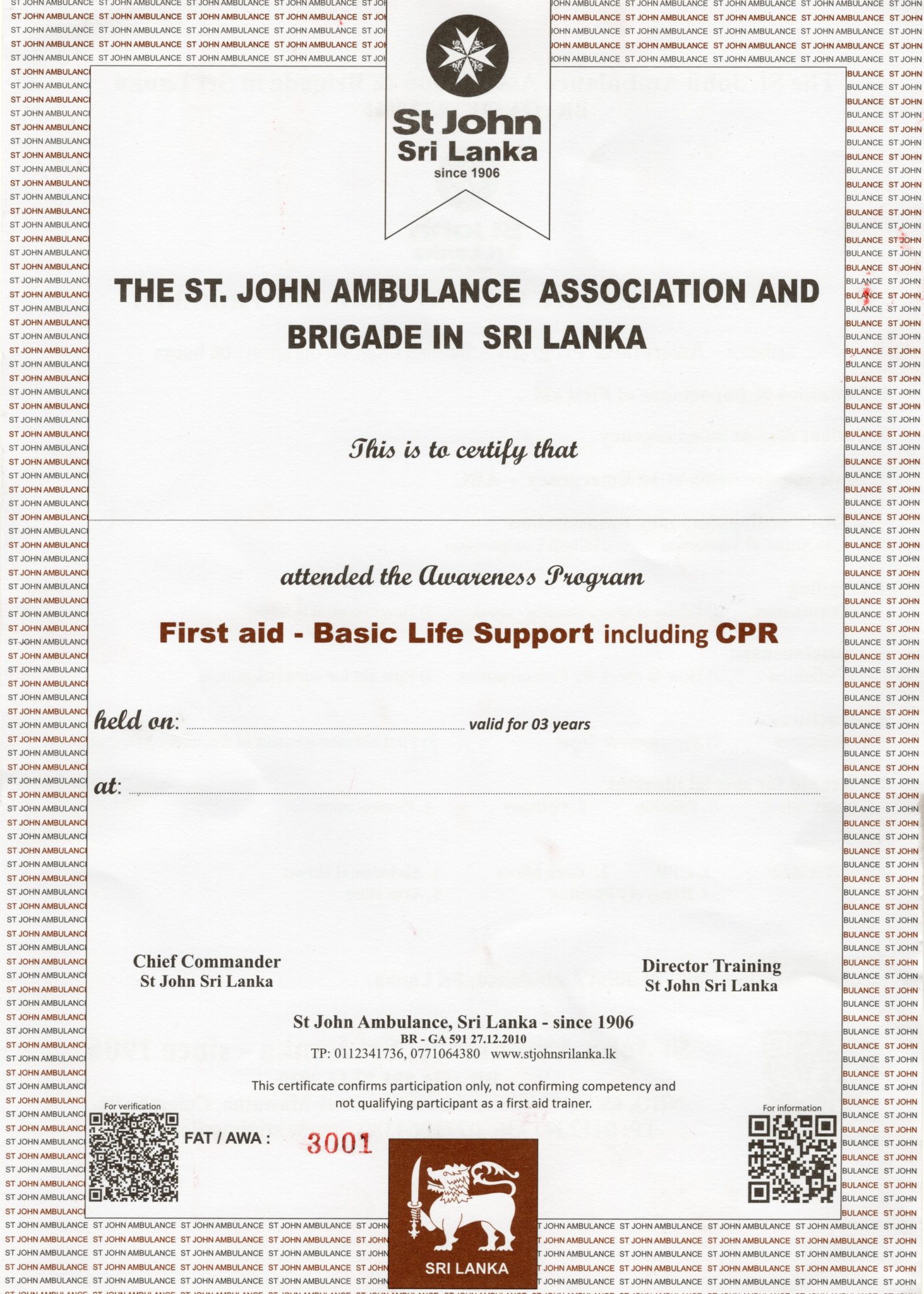 TRAINING – St John Sri Lanka