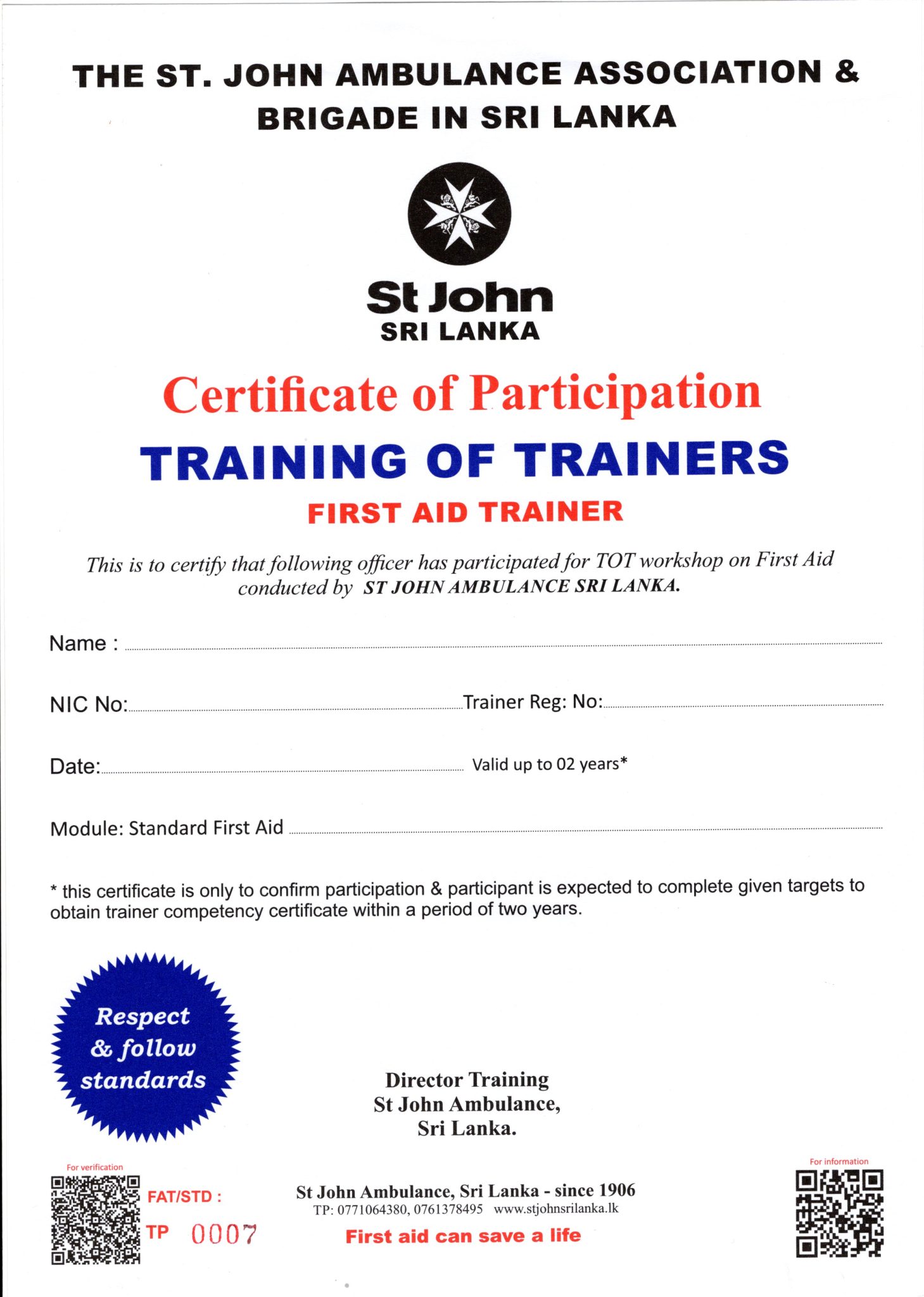 TRAINING – St John Sri Lanka
